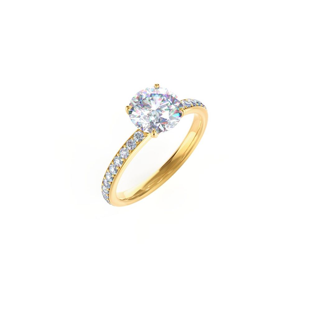 Round Brilliant with Channel-Set Pavé Diamond Engagement Ring in 18K Y ...