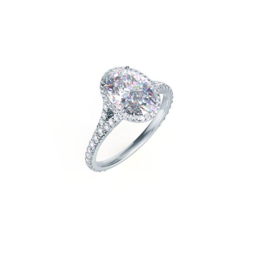 Oval Brilliant Pavé Halo Split-Shank Diamond Engagement Ring in 950 Pl ...
