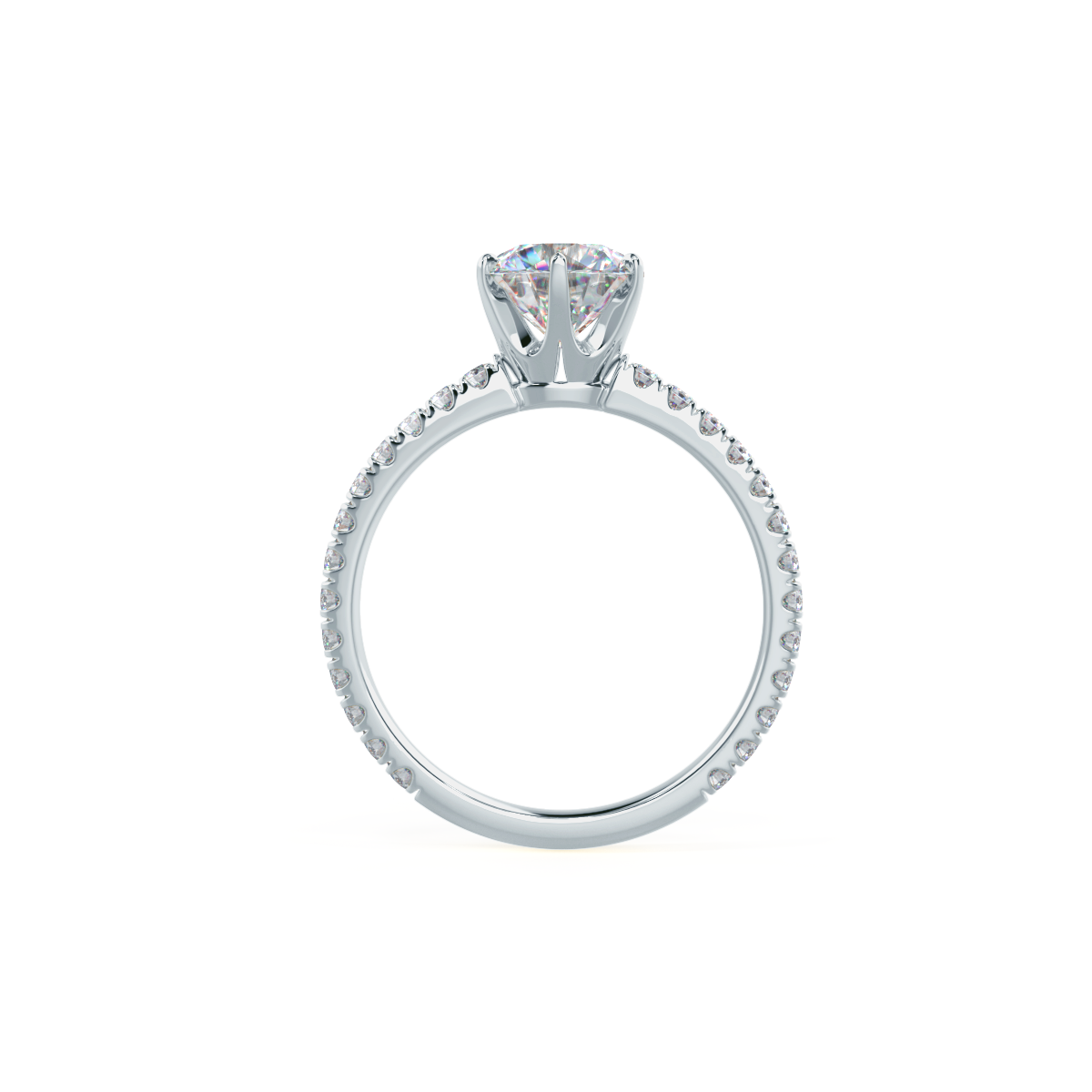 Custom Round Brilliant 6-Prong Simple Solitaire & Pavé Diamond Ring ...